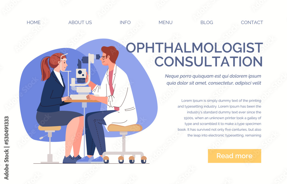 Ophthalmologist checks eyesight of patient with slit lamp Conceptual ...