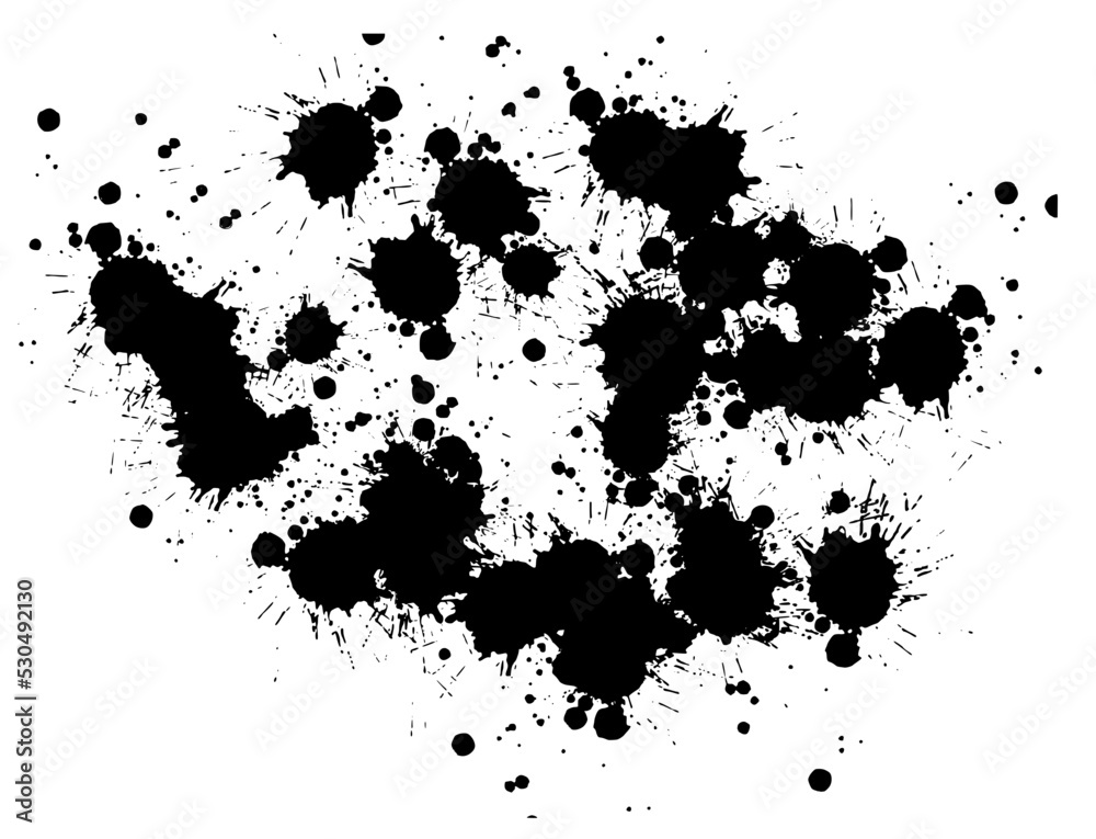 Black paint splatter set isolated on white background. Water splash ...