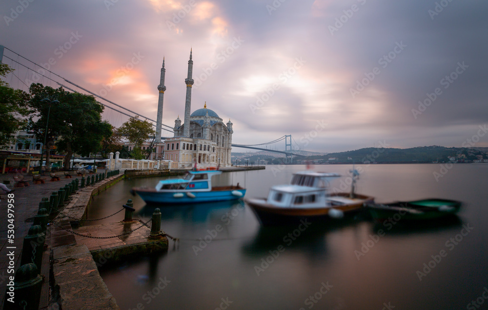 Ortakoy Istanbul landscape beautiful sunrise with clouds Ortakoy Mosque ...