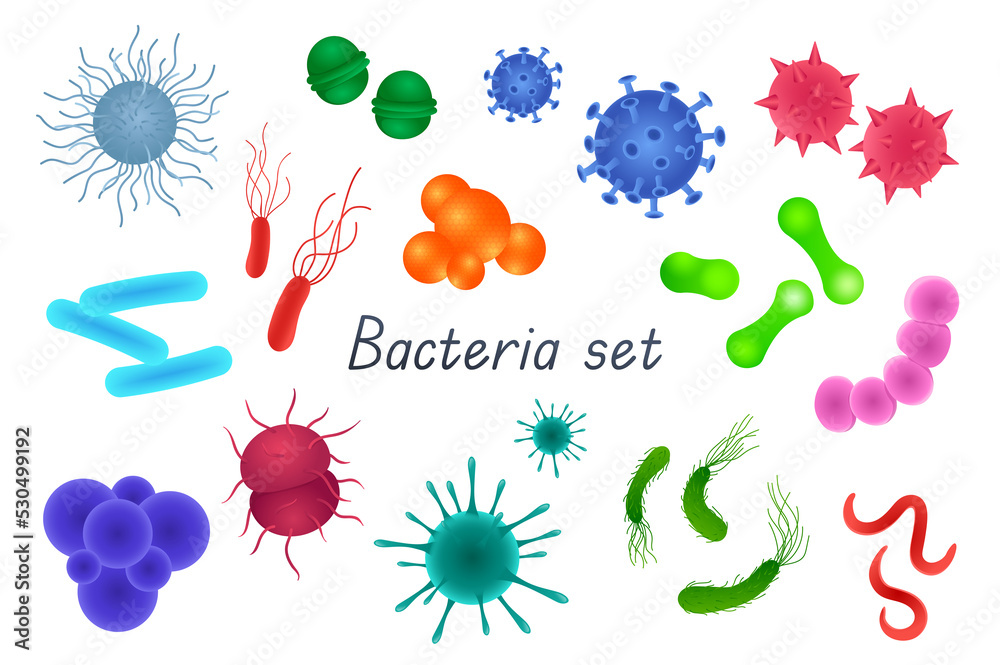 Bacteria and germs 3d realistic set. Bundle of different types of ...