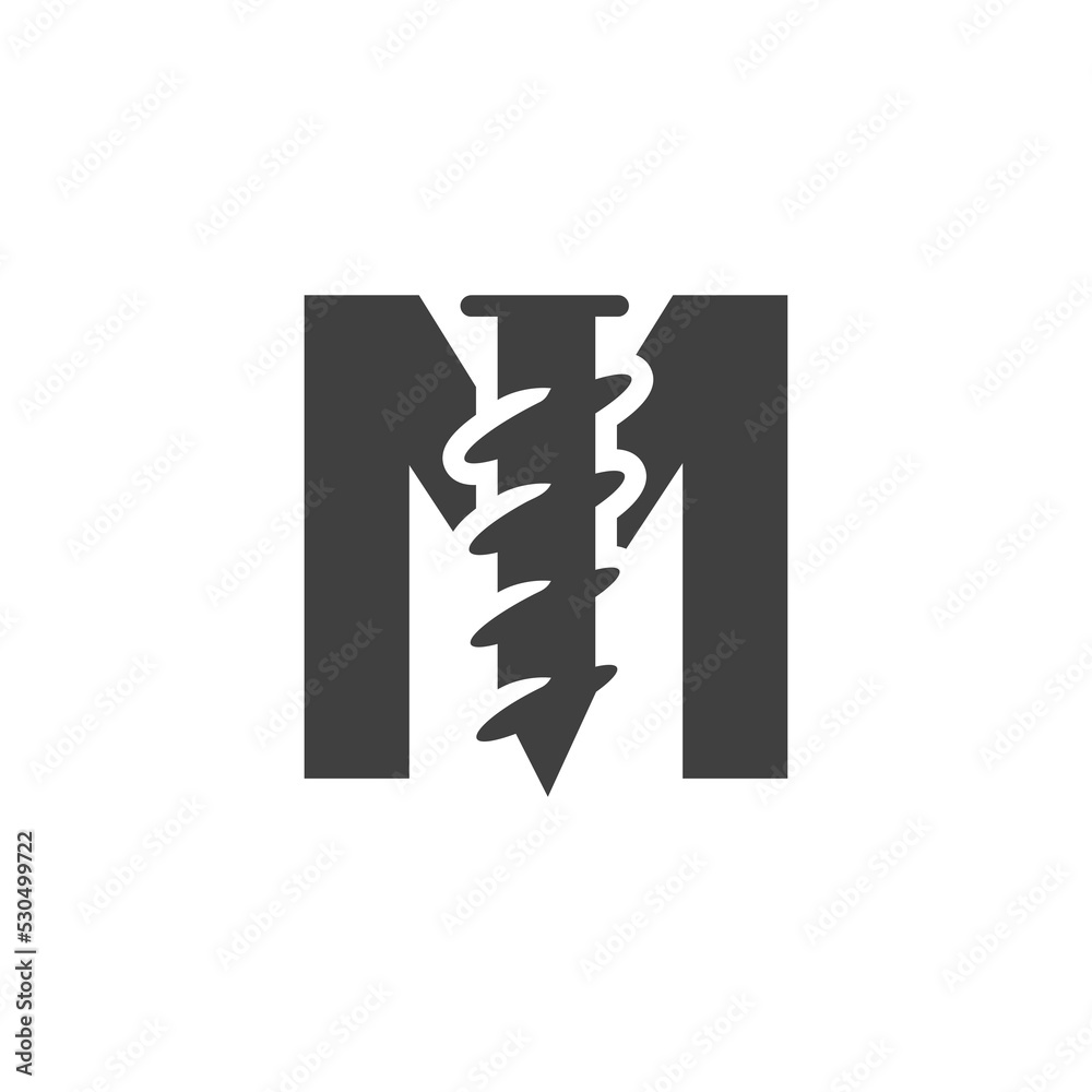 Letter M Screw Logo Template For Construction Ironmonger Symbol Design ...