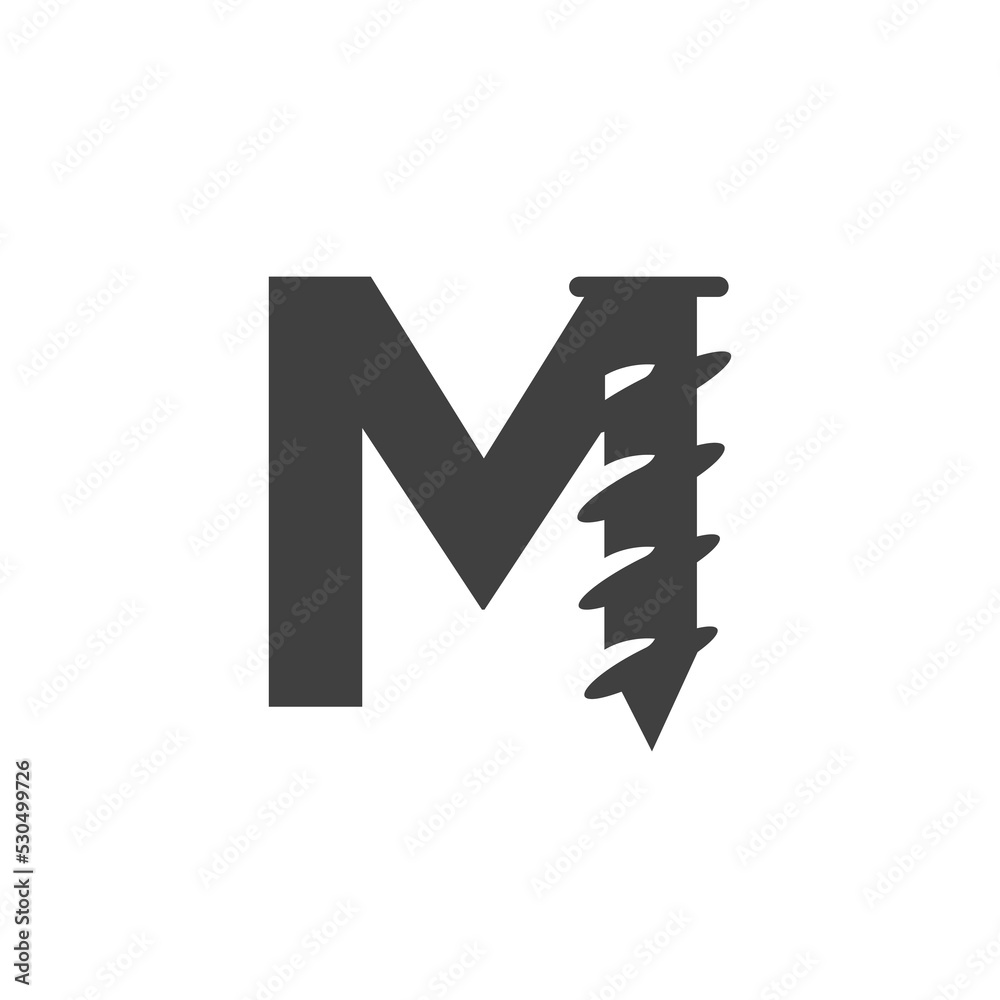 Letter M Screw Logo Template For Construction Ironmonger Symbol Design ...
