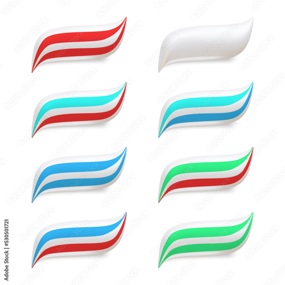 Set of colour toothpaste smear isolated on white background. medical ...