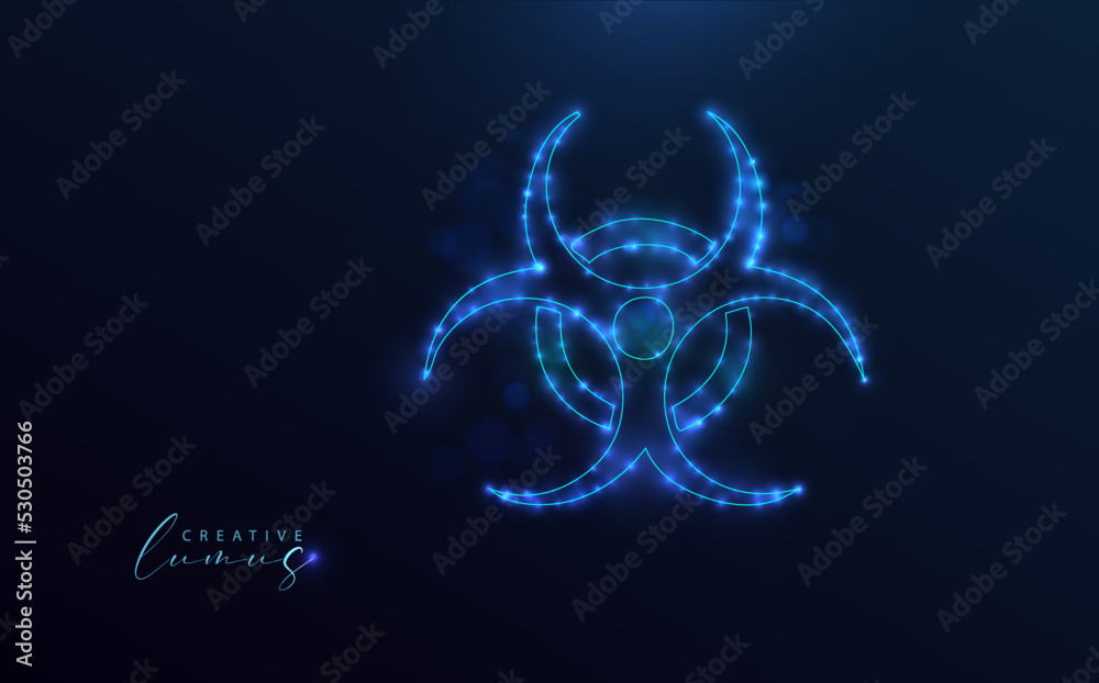 Biohazard star icon. Blue neon chemical hazard symbol with stars ...