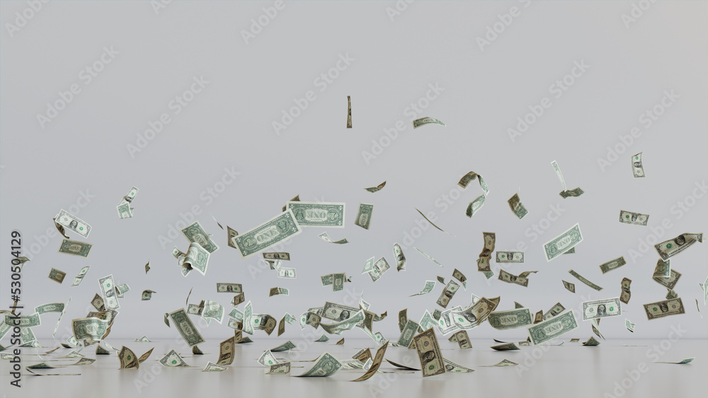 Money blowing in the wind. Investment Background with One Dollar Bills ...