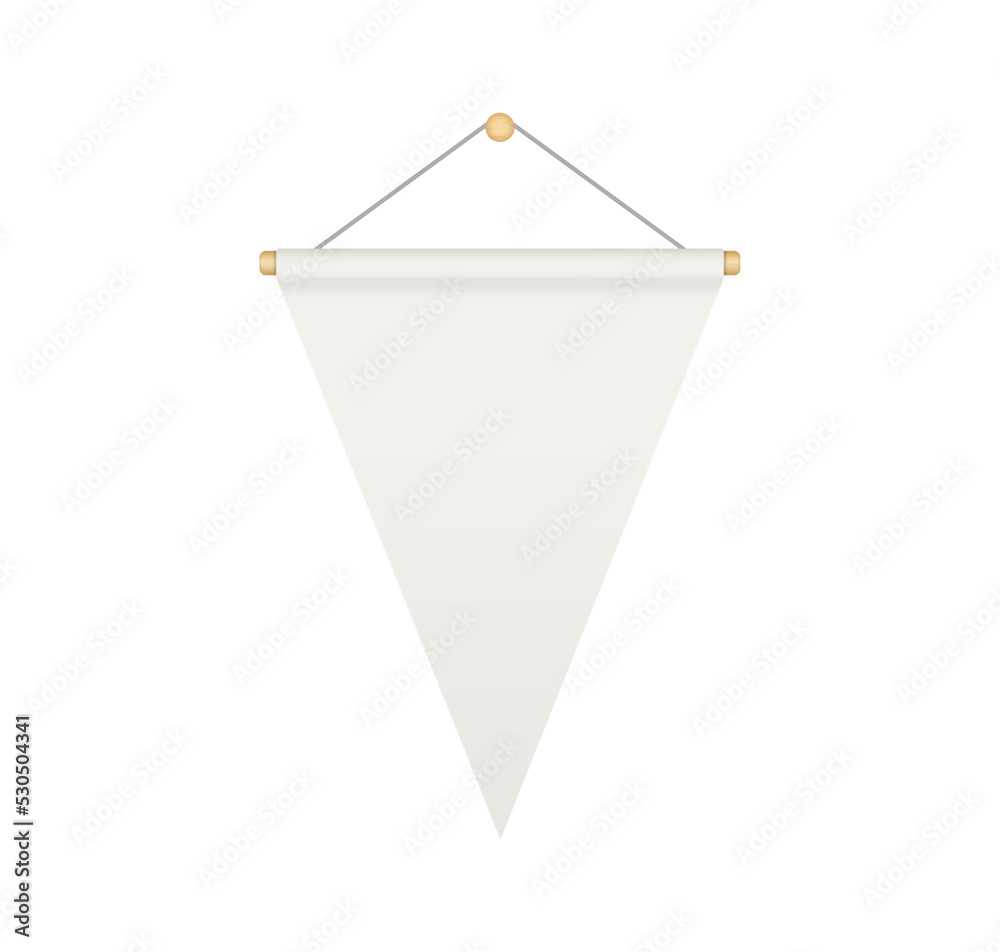 Empty white triangular bunting pennant. Hanging realistic pennant or ...