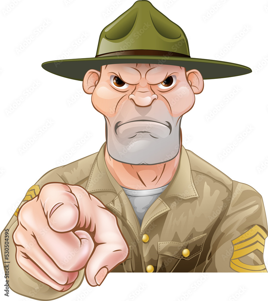 Cartoon army drill sergeant pointing Stock Illustration | Adobe Stock