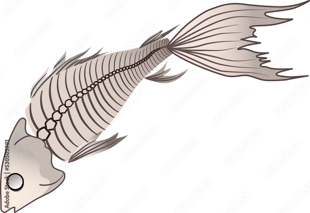 Fish image. Fishbone comic in pastel colors on a transparent background ...