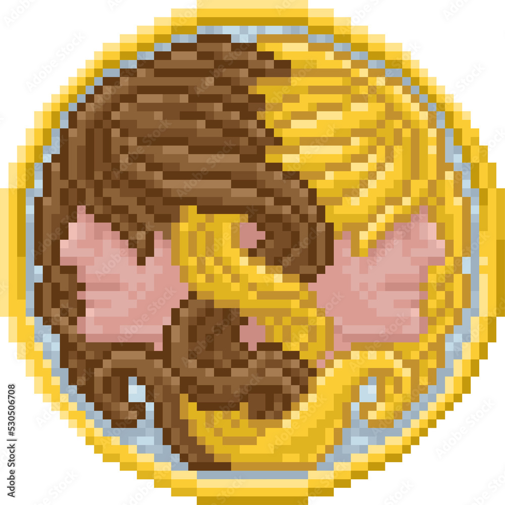 A zodiac horoscope or astrology Gemini twins sign in a retro video game ...