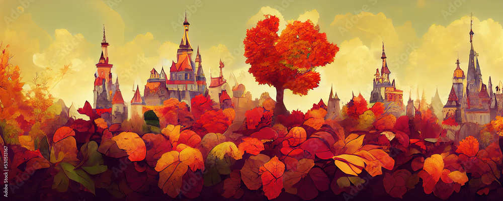 City in orange fall colors as thanksgiving background wallpaper Stock ...