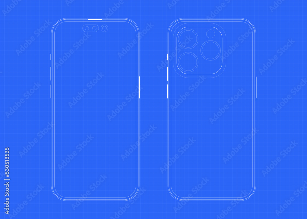 Vetor de Blueprint sketch of the famous phone in front and back view ...