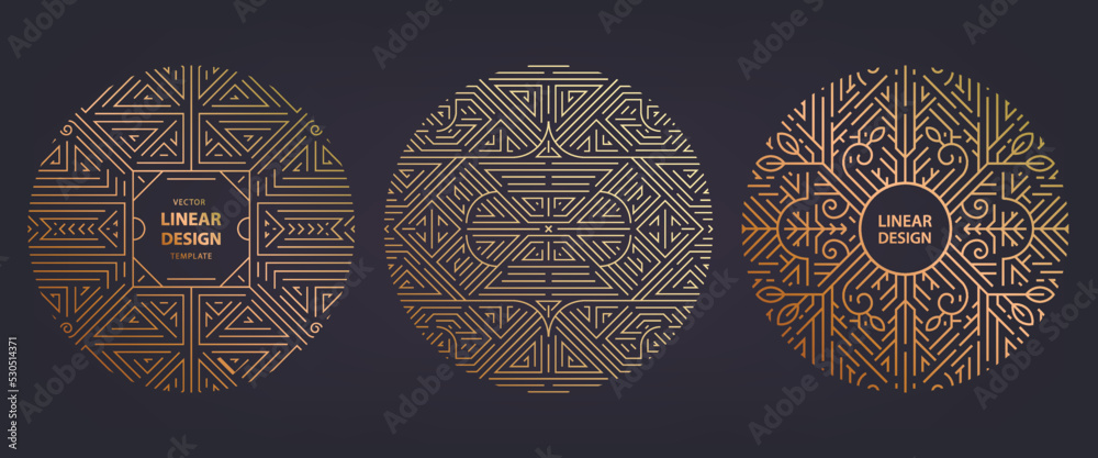 Vector set of art deco linear circles, round borders, frames ...