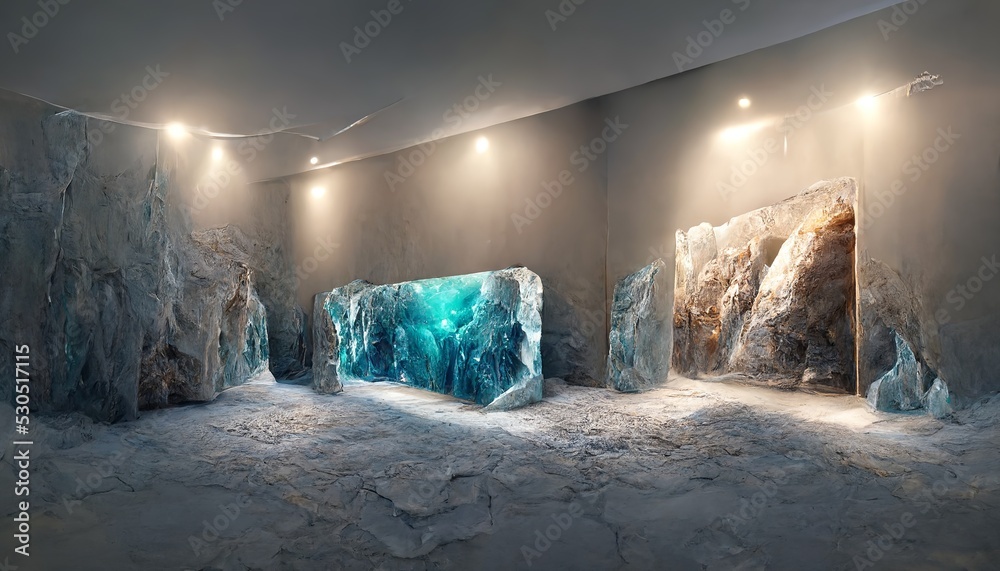 Ice Wall Decoration with frozen block monoliths on display with ...