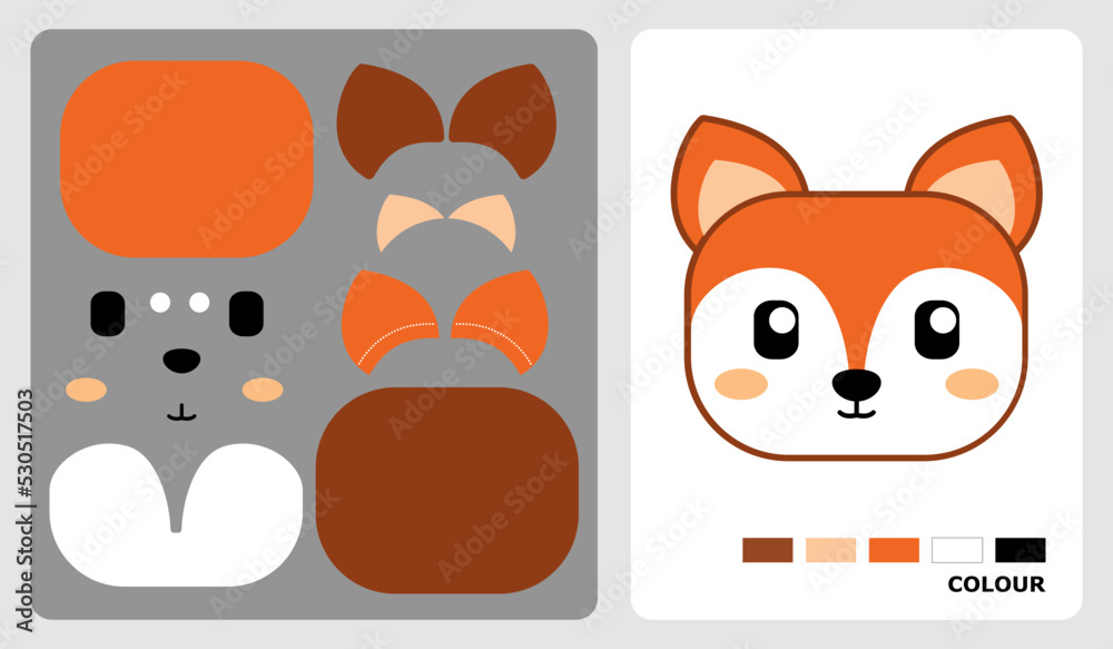 Fox head pattern for kids crafts or paper crafts. Vector illustration ...
