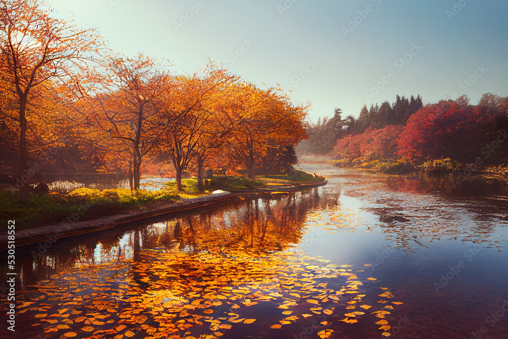 Beautiful Trees at River Bank. Lake Forest Secret Garden. Fantasy ...