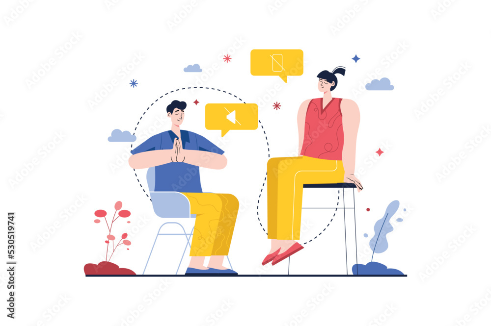 Concept Digital detox with people scene in the flat cartoon style ...