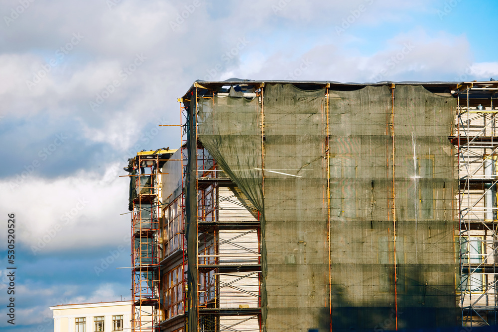 Scaffold for finishing facade works, construction of multistory ...