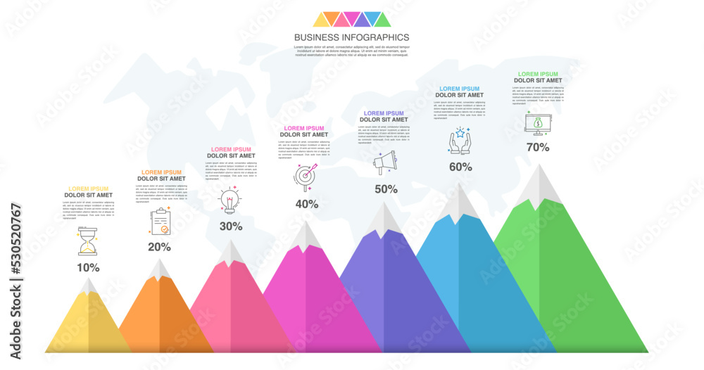 Vector mountain Infographic. Business flat template for 7 step finance ...