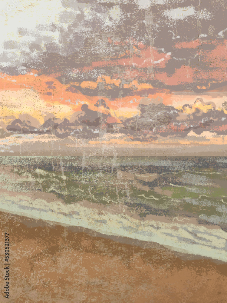 Modern Boho Sea Beach with Waves Art Print. Abstract Minimal Background ...