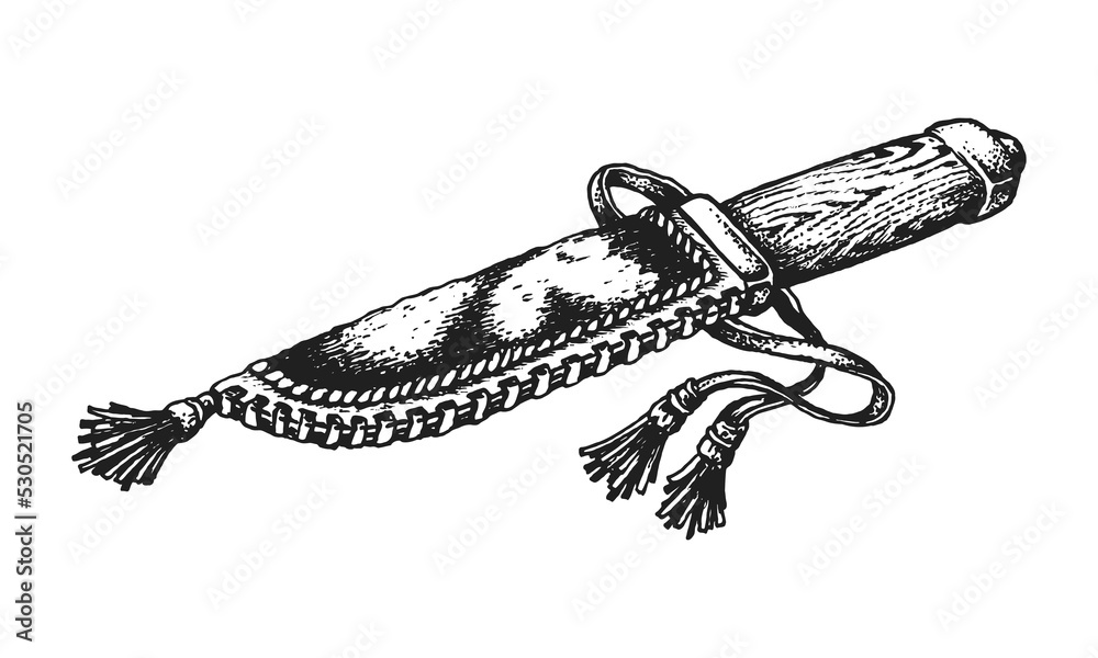 Native American Warrior Hunting Combat Knife in Leather Sheathe. Print ...