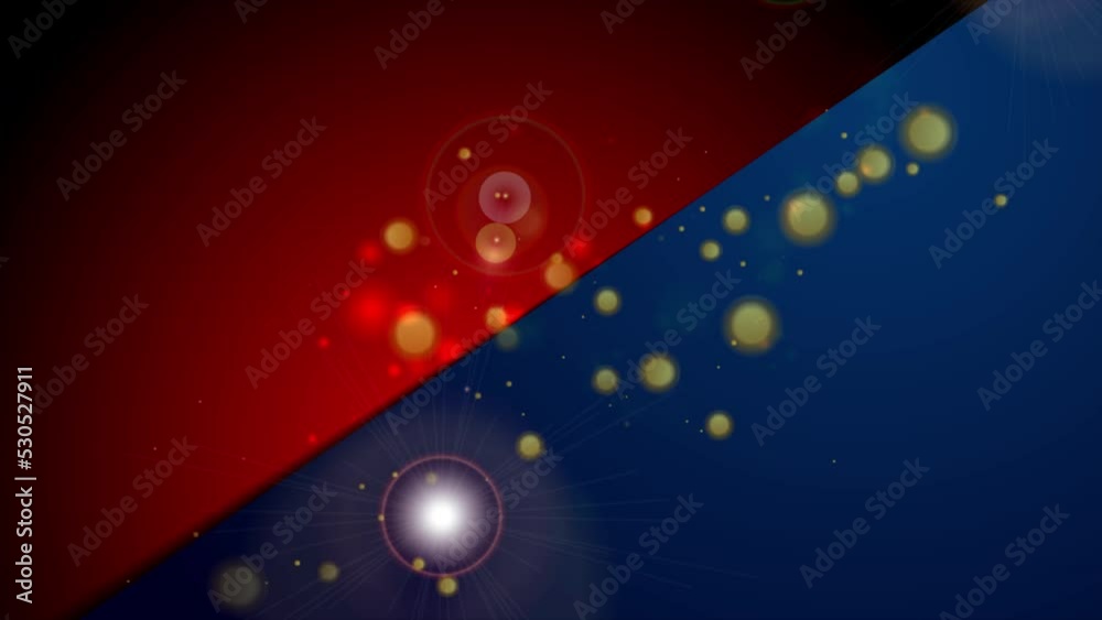 Abstract red and blue motion background with golden bokeh lights ...