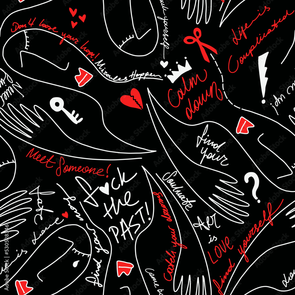 Abstract Hand Drawing Doodle Silhouettes with Hand Writing Slogans ...