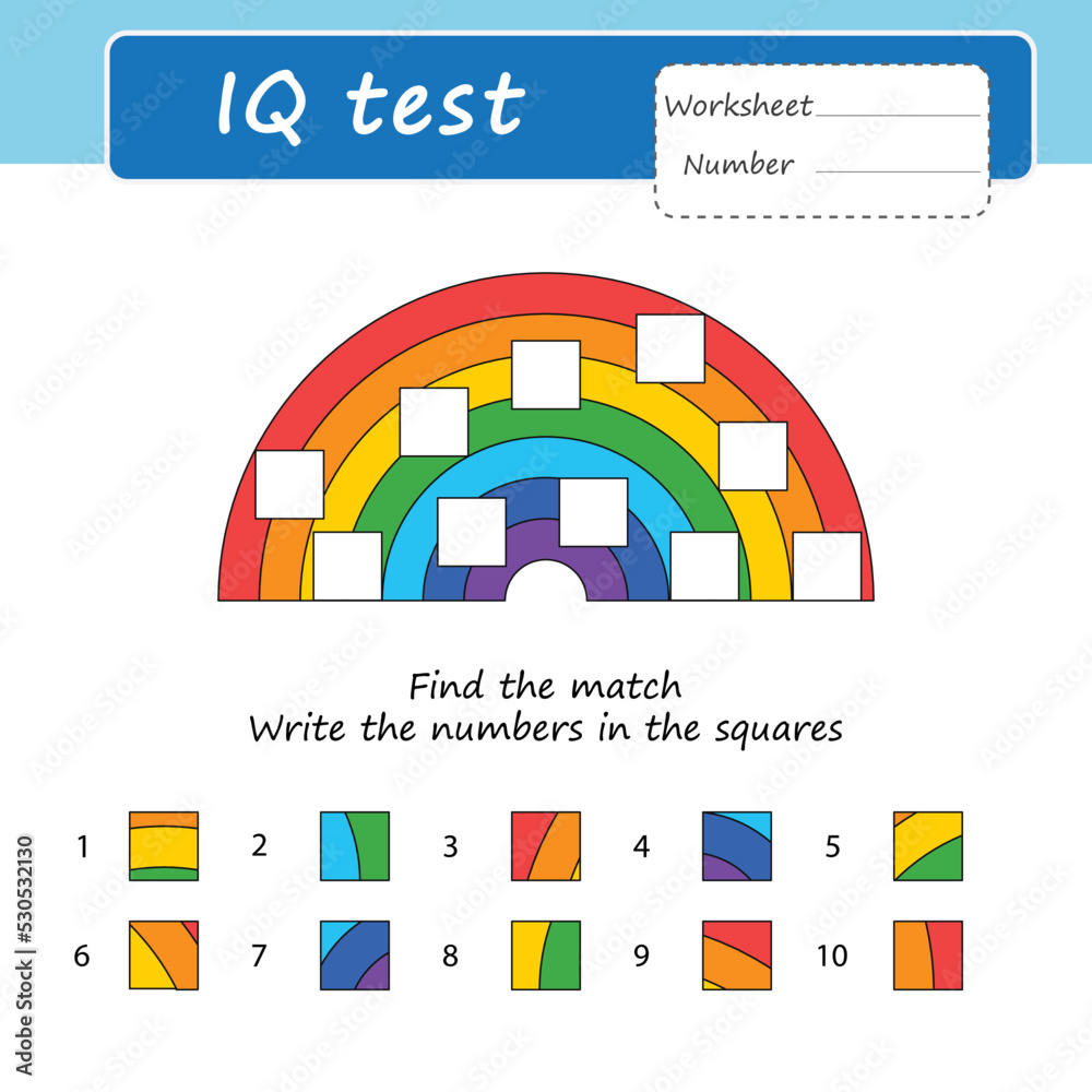 Educational logical game for kids. Rainbow. Find a match. Write the ...