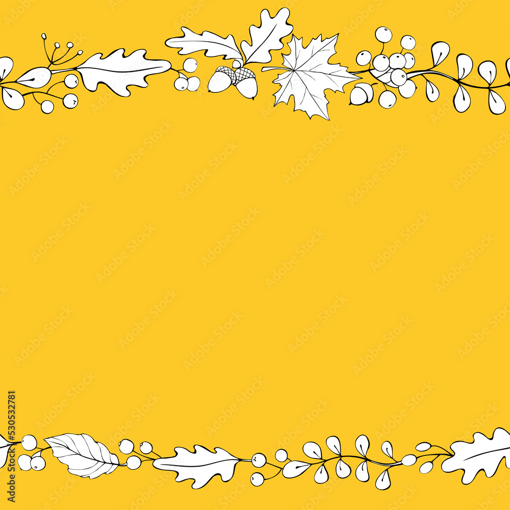 Vector background, frame made of autumn leaves, berries, acorns on ...