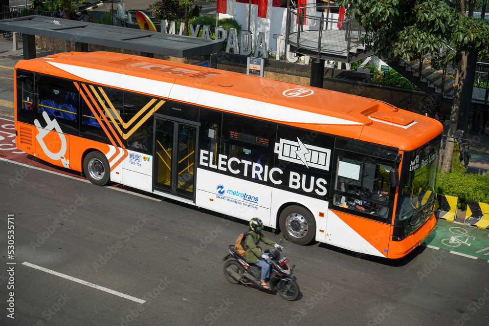Jakarta, Indonesia - June, 2022 : Transjakarta electric buses operating ...