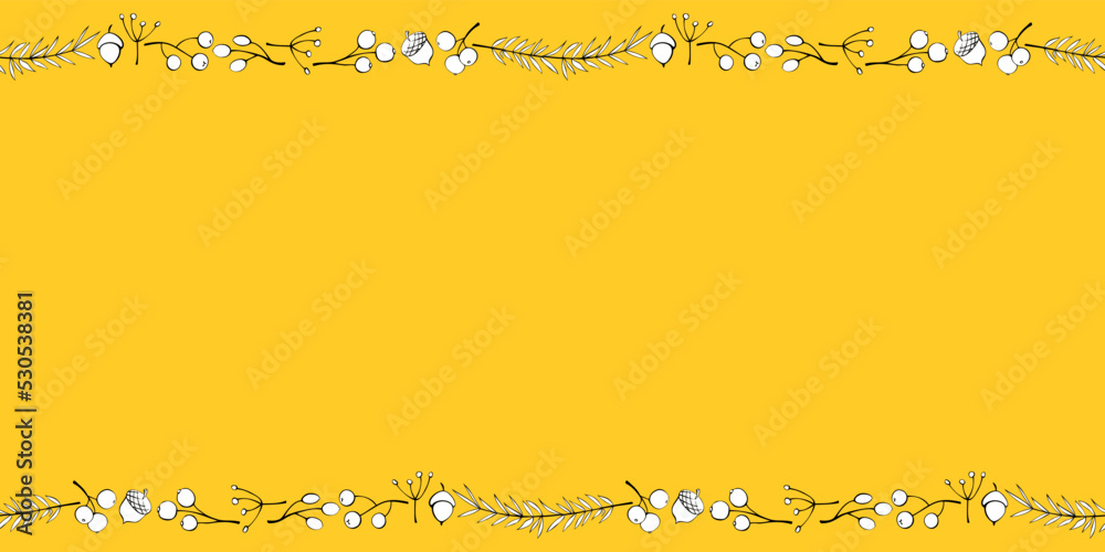 Vector background, frame made of outline twigs, berries, acorns on ...