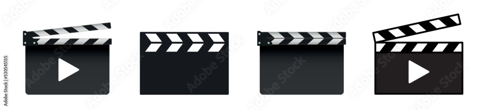 Clapper board set. Realistic black movie clappers board set. Clapboards ...