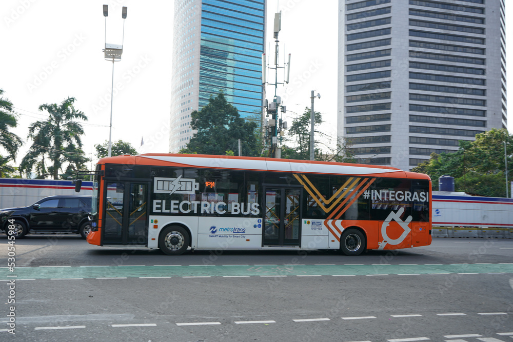 Jakarta, Indonesia - June, 2022 : Transjakarta electric buses operating ...