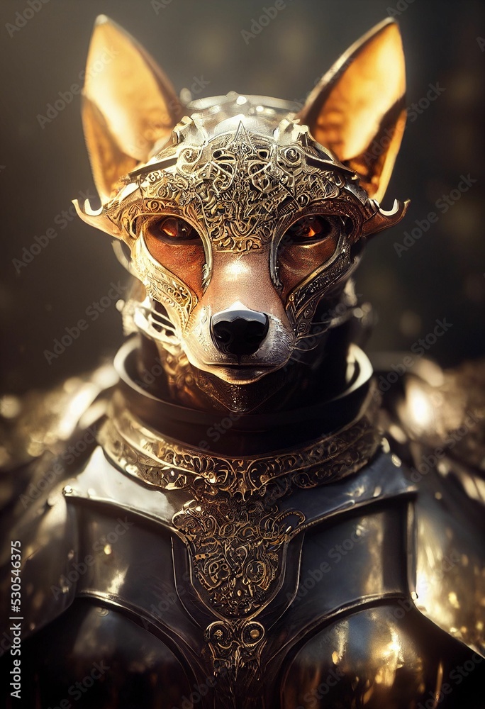 3D rendering of an armored fox with light on it looking angry, concept ...