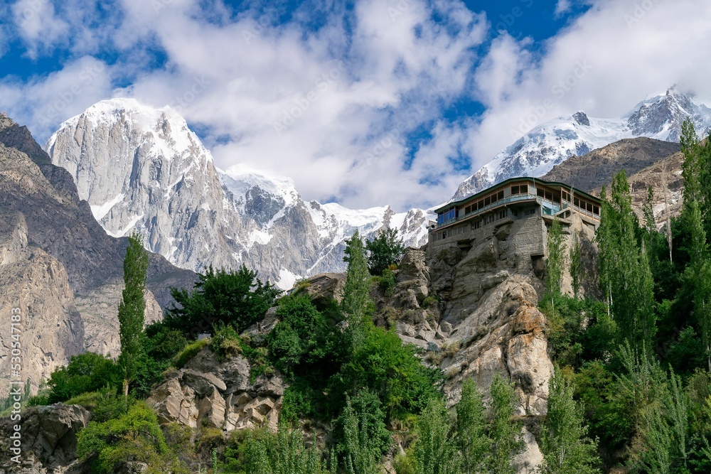 Low angle of a construction in Hunza valley, Karimabad, Karakoram ...
