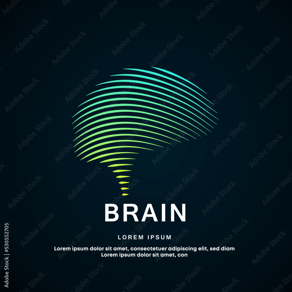 simple line art Vector logo brain color silhouette on a dark background ...