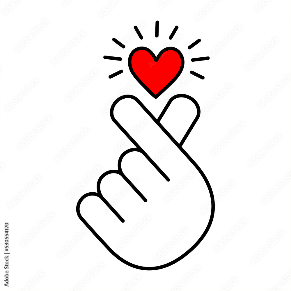 K Pop symbol, hand with heart, snapping fingers, vector, white ...