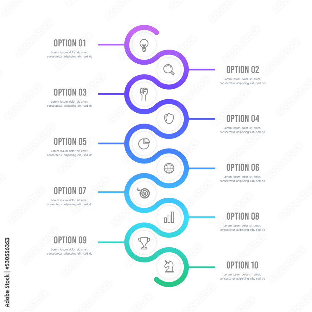10 steps infographic circle curve flow vertical gradient Stock Vector ...