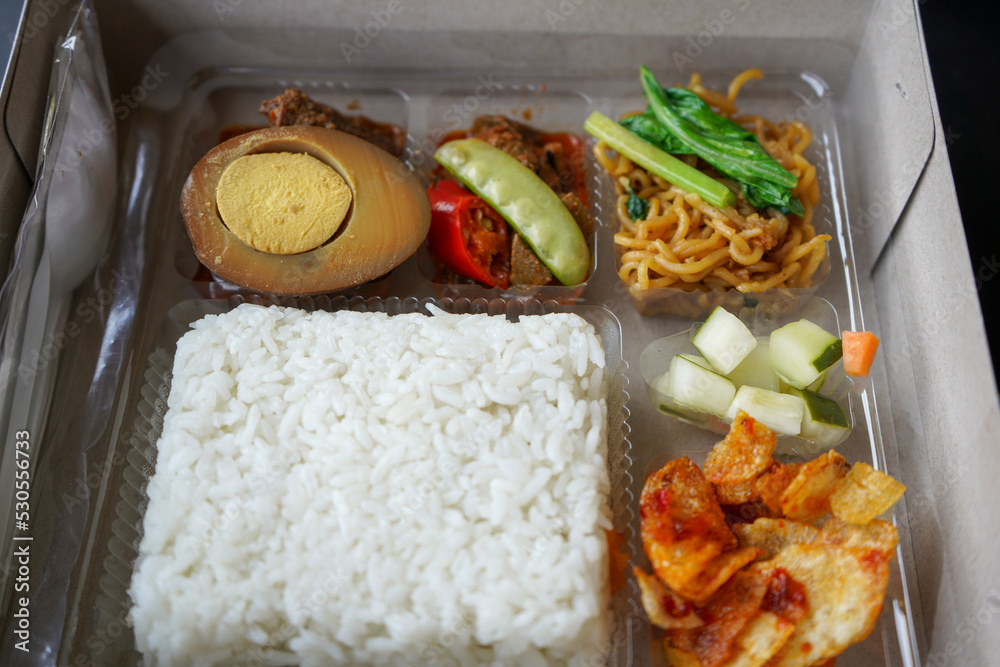 Serving rice boxes in white boxes from cardboard or paper boxes. White ...