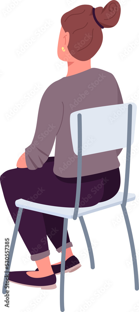 Woman relax on chair semi flat color raster character. Sitting figure ...