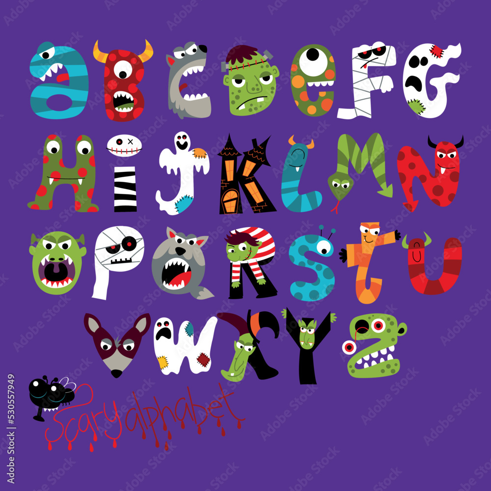 Scary alphabet, monster letters, Halloween illustration Stock Vector ...