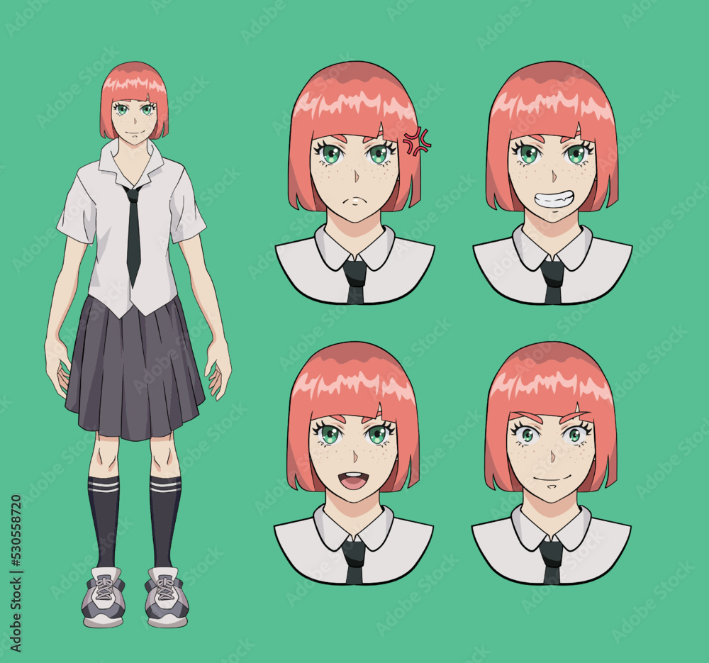 Design of a female Anime Sprites with the bob cut hairstyle showing ...
