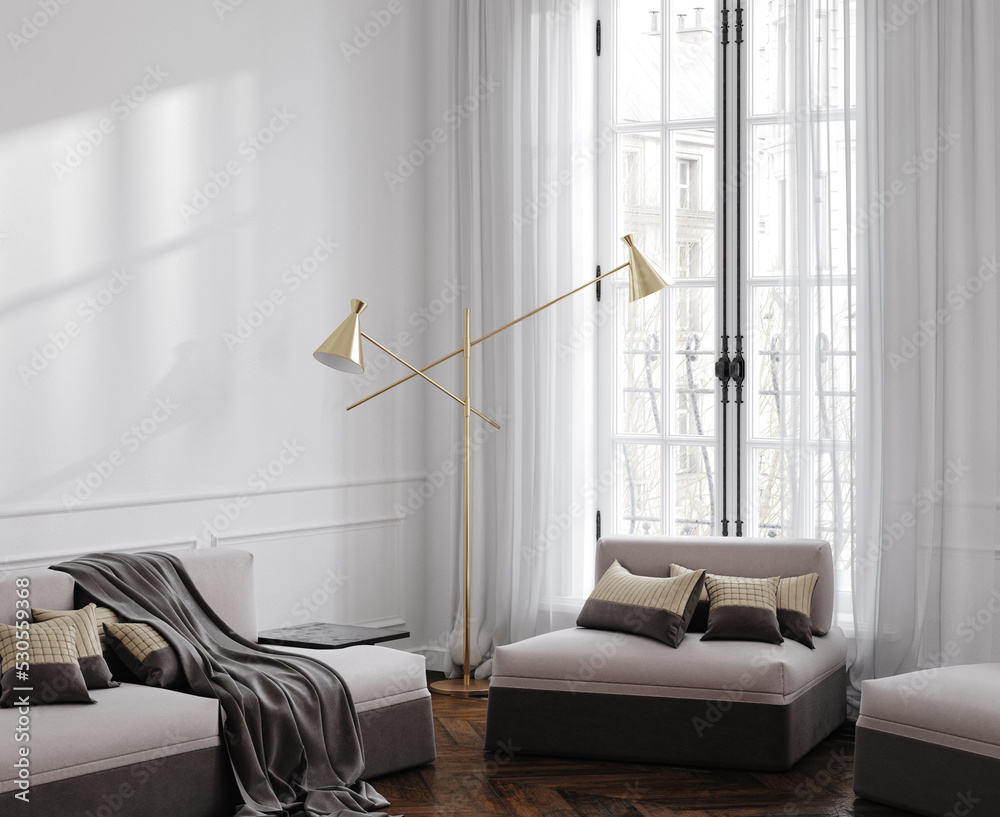 Poster Classic white interior with modern furniture, 3d render – Wall ...
