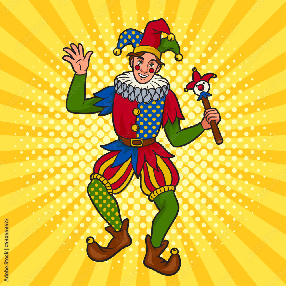 jester clown pinup pop art retro vector illustration. Comic book style imitation. Stock Vector ...