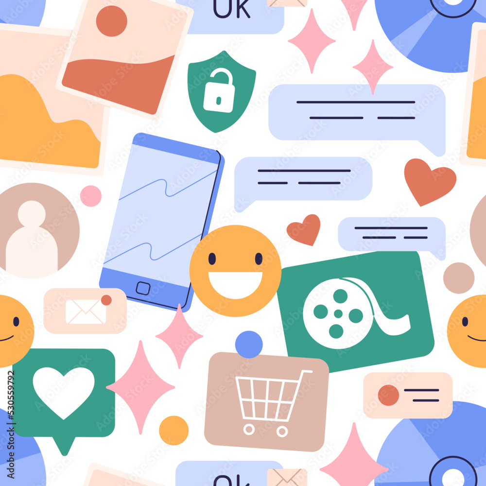 Social media, network pattern. Seamless background design with digital ...