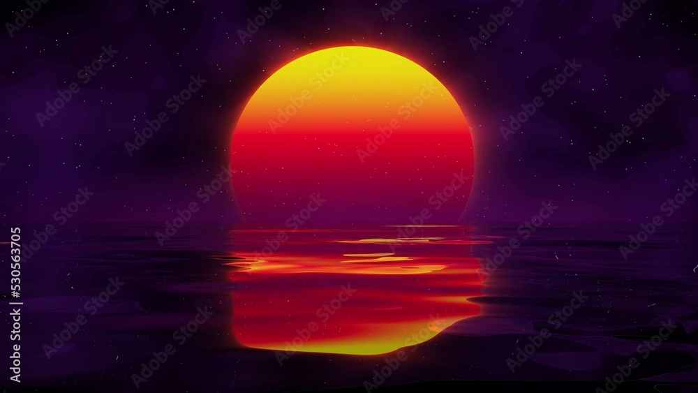 Retro landscape background sunset 3d landscape. Digital retro landscape ...