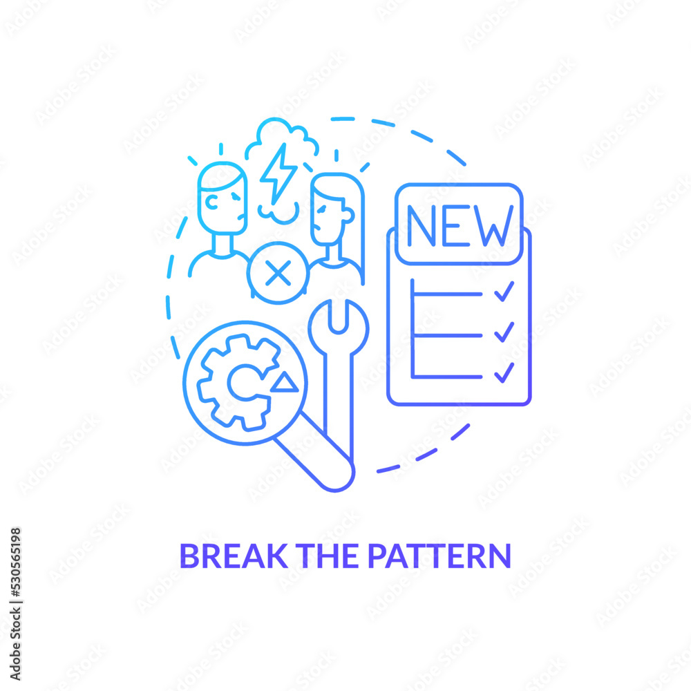 Break pattern blue gradient concept icon. Fix relationship after fight ...