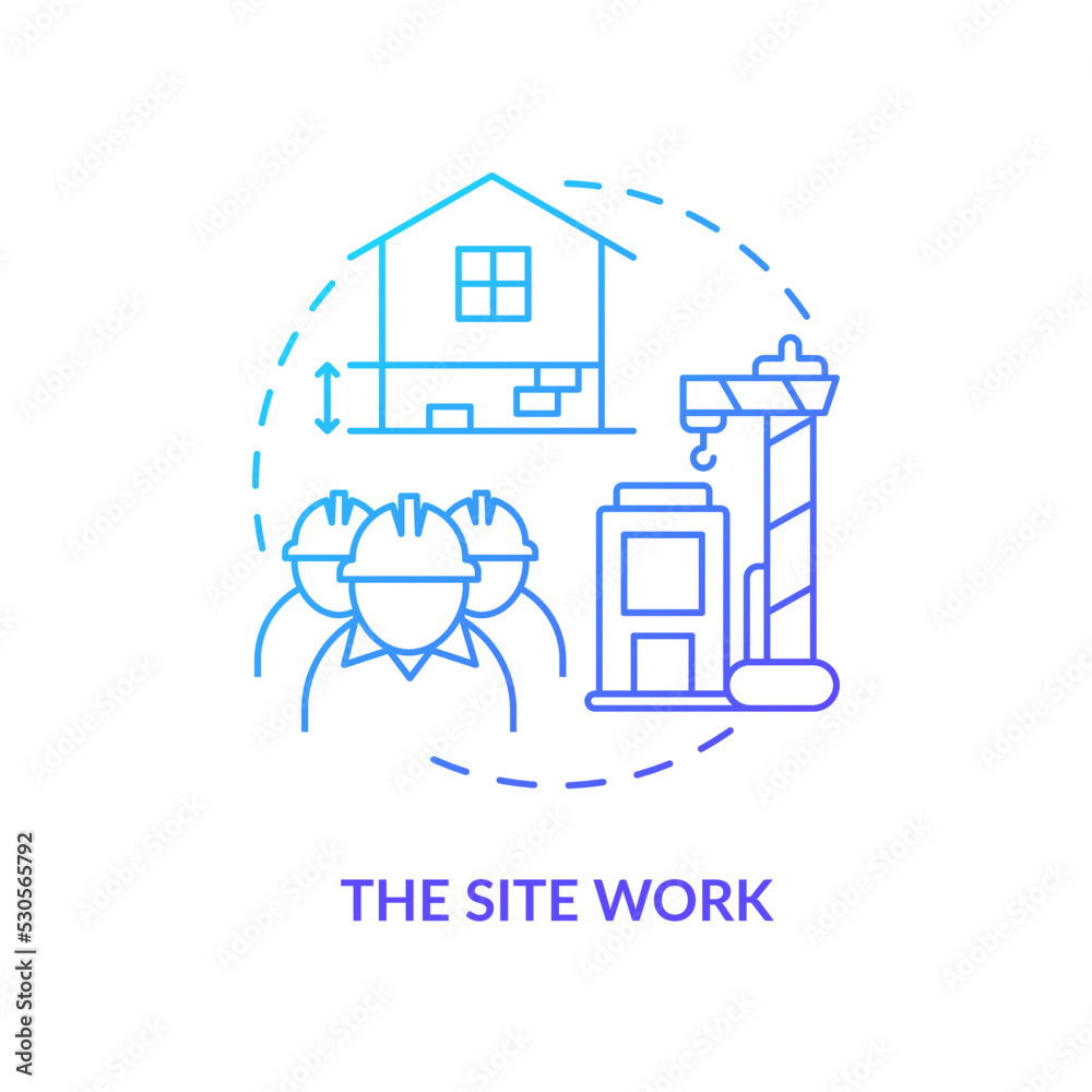 Site work blue gradient concept icon. Constriction processes providing ...
