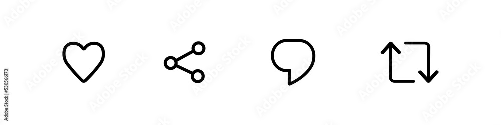 Social media icons. Like, Share, Comment, Reload for apps and web ...