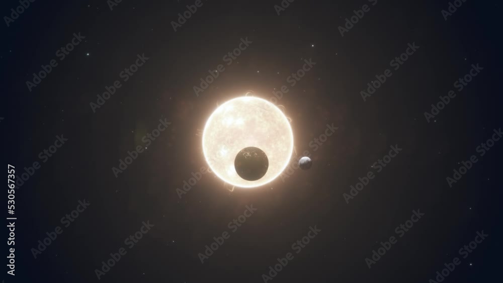 Realistic Shot of the Sun in Space with Solar Flares and the Moon ...