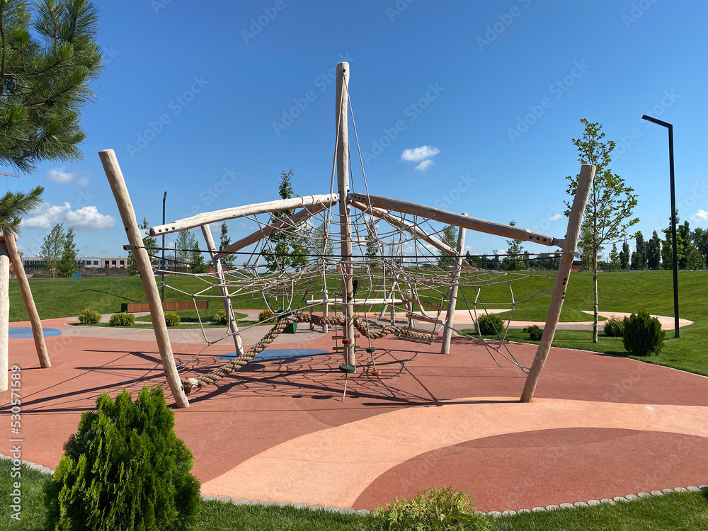 Colorful children's playgrounds in the courtyard of a residential ...